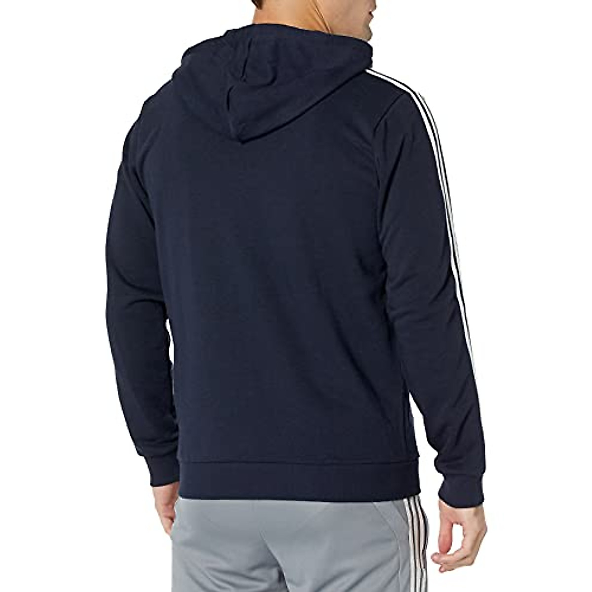 adidas Men's Essentials French Terry 3-Stripes Full-Zip Hoodie, Legend Ink/White, Medium