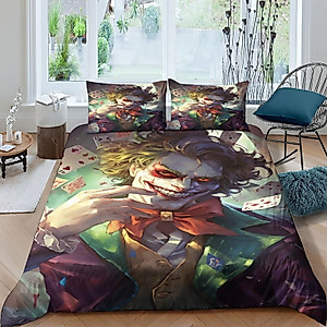 Joker Playing Card Bedding Set 3D Printedmagical Characters Comforter Covers Duvet Cover Quilt Cover with Pillowcases 3 Pieces Microfiber for Childrens And Adults with Zipper Closure Full（203x228cm）