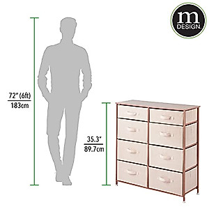 mDesign 35.3" High Steel Frame/Wood Top Storage Dresser Furniture Unit, 8 Removable Slim Fabric Drawers - Tall Bureau Organizer for Bedroom, Living Room, Closet - Lido Collection, Light Pink/Rose Gold