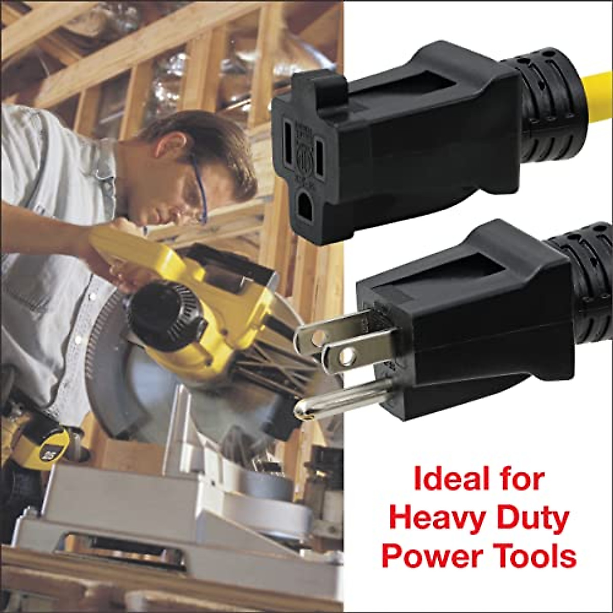 Clear Power 25 ft 12/3 SJTW Heavy Duty Outdoor Extension Cord, Water,Weather & Kink Resistant, Flame Retardant, Yellow, 3 Prong Grounded Plug, CP10144