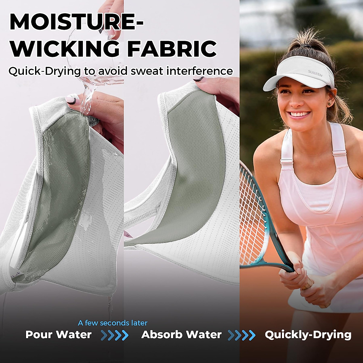 Sukeen Sports Sun Visor Men Women Lightweight Packable Cooling Stretchy Visor Hat for Running, Tennis, Golf White