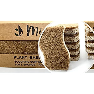 MinnYaso 12 Pack S-Shape Natural Sponges, Hemp Sisal Plant Based Scrubber Scouring Sponge, Eco-Friendly Odor Free Biodegradable Compostable Wood Pulp Sustainable Scrub Pads for Kitchen Dishes Bathroom