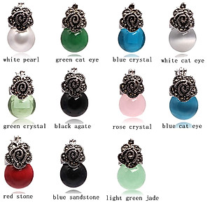 GEM-Inside 12mm Blue Crystal Earrings Round Ball Gemstone Beads Cute Tibetan Silver Marcasite Leverback Jewelry Accessory for Woman