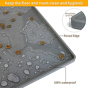 Ptlom Grey Pet Placemat for Dog and Cat, Waterproof Anti-Slip Pet Feeding Bowl Mats for Food and Water, Small Medium Large Tray Mat Prevent Residues from Spilling to Floor, Silicone, 31.5" 23.6"