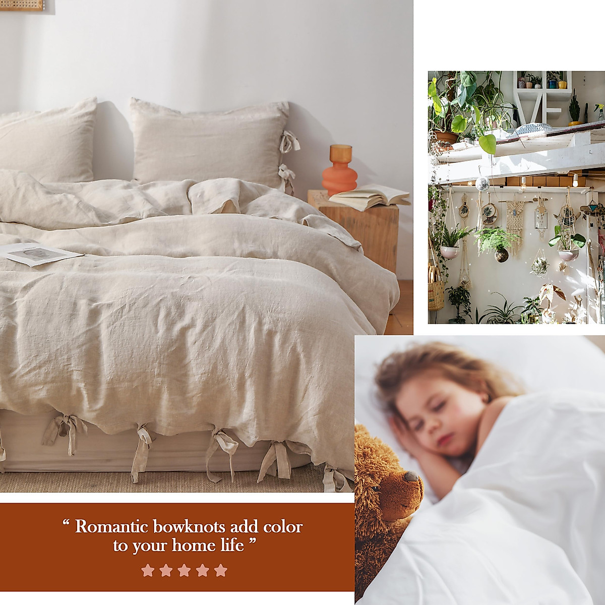 Simple&Opulence 100% Linen Duvet Cover Set, 3 Pieces Belgian Flax Breathable Bedding, King Size 104''x92'' (1 Comforter Cover+2 Pillowshams) with Tie Closure Style,Linen