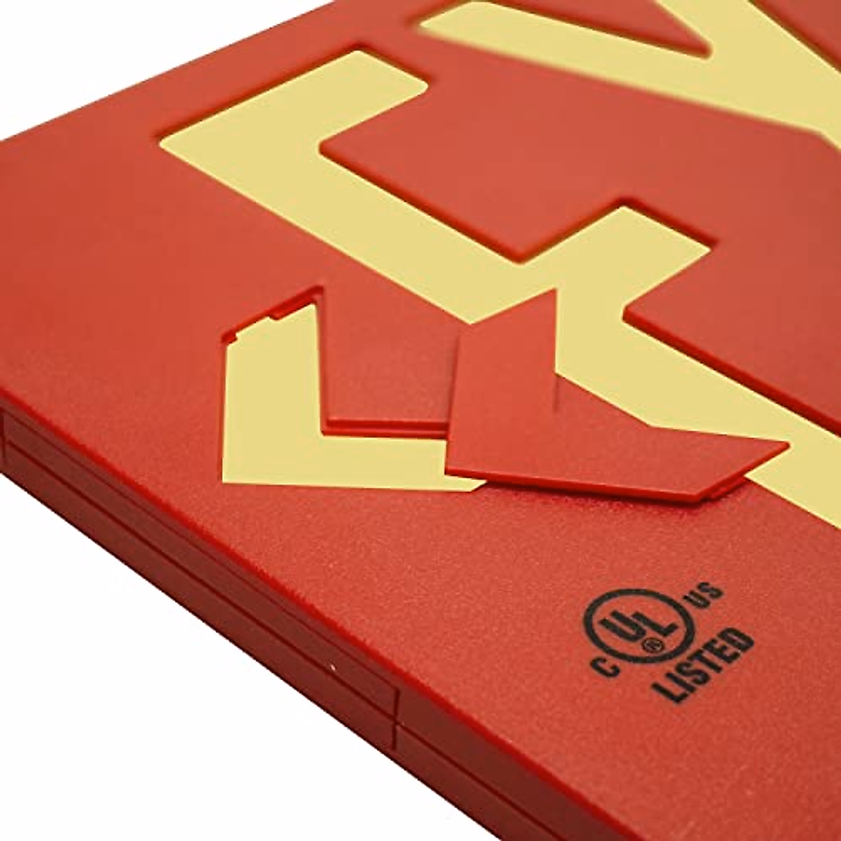 LFI Lights | Photoluminescent Exit Sign | Red Thermoplastic Housing | 50' Viewing Distance | Wall, Ceiling, or Side Mount | Single Sided | Optional Knockout Arrows | UL Listed | PA3-R-50-S