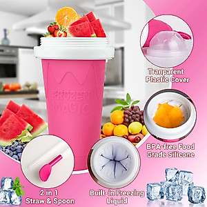 Slushie Maker Cup,FUROLD DIY Slushies Cup Frozen Magic Squeeze Cup Slush Cup Smoothies Double Layers w/Straw and Spoon, Homemade Slushie Machine, Ice Cream Maker Cool Stuff Birthday Gifts for Kids