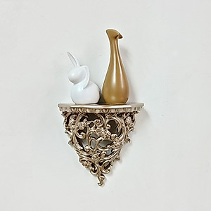 Z metnal Small Victorian Decorative Floating Shelves, Wall Mounted Decor Shelves, Classic Wall Display Organizer, Retro Hollow Carving Art Ornament Rack, Baroque Style Decorative Stand, Champagne