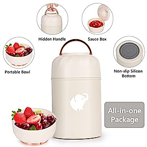 NewFation Thermos For Hot Food - 17OZ Insulated Food Container With Foldable Fork& Spoon, Leak Proof Soup Thermos For Adults, Food Thermos Portable With Handle For Office Outdoors(White)