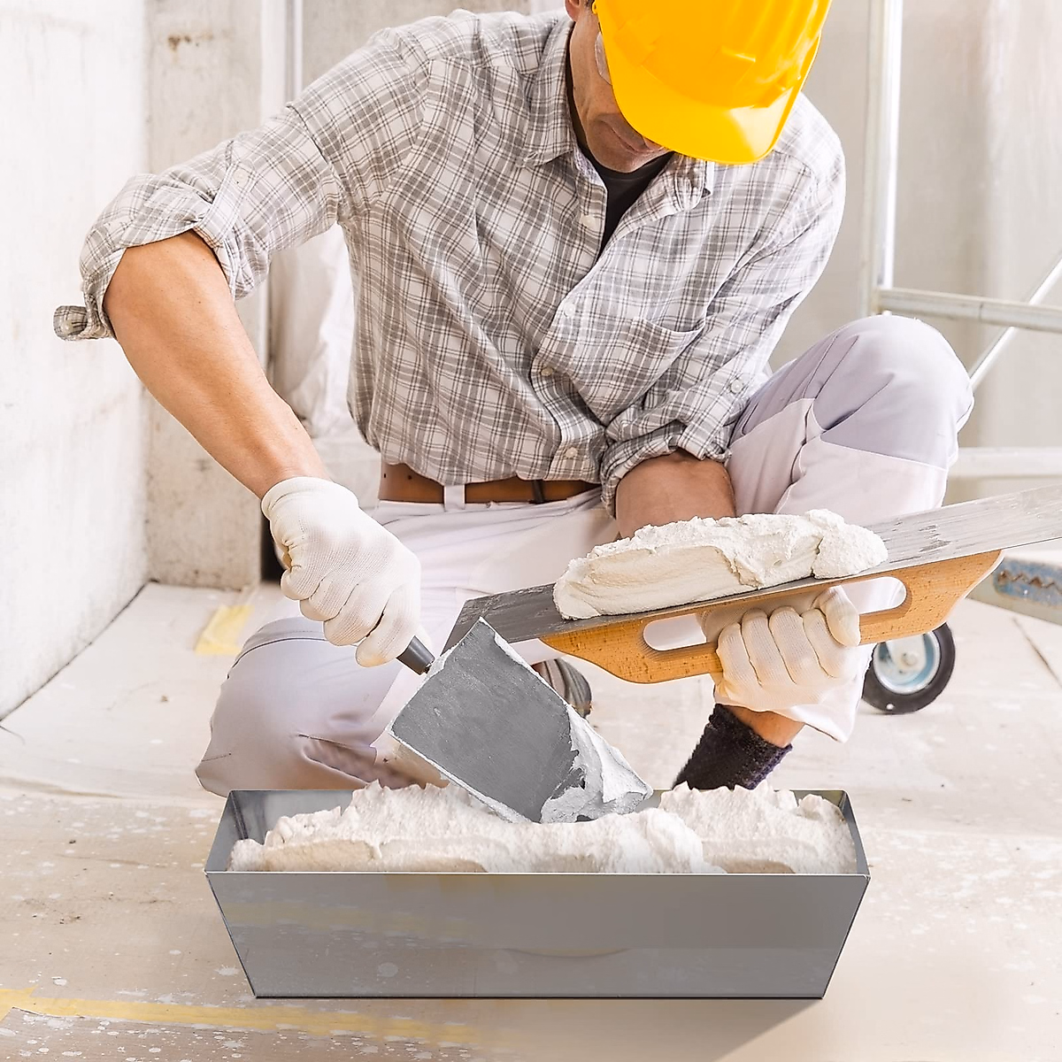 Drywall Pan Mud, 12” Stainless Steel Watertight Reinforced Mud Pan, Tapered Sides, Drywall Tool Tray Bucket