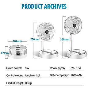 MAESHOP Portable Desk Fan 3 Speeds Wind Quiet Foldable Rechargeable Battery Operated USB Desktop Folding Fan For Office Trave Home Desk Outdoor Bedroom Trave，6.5-Inch (White)