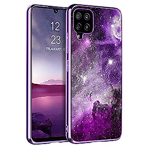 BENTOBEN Galaxy A42 5G Case, Slim Fit Glow in The Dark Hybrid Hard PC Soft TPU Bumper Drop Protective Girls Women Men Phone Cover for Samsung Galaxy A42 5G 6.6" 2021, Purple Galaxy