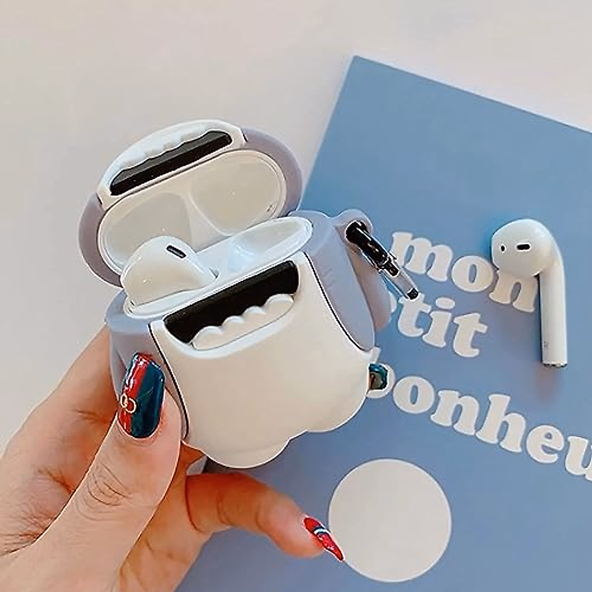 Cute Shark Case for Airpod 2nd 1st Generation Case, Funny 3D Cartoon Kawaii Cool Airpods Cases Cover Skin with Cleaning Kit & Keychain for Apple Air pod Gen 2 & 1 for Boys Girls Kids Teen, Shark