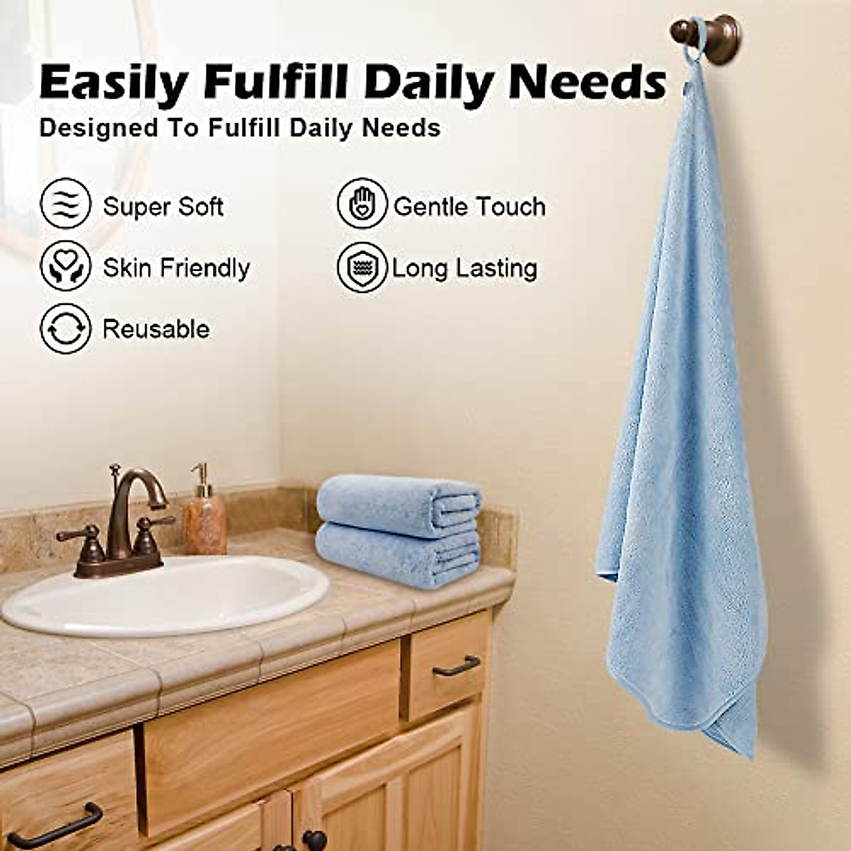 Orighty Bath Towels Set Pack of 2(27’’ x 54’’) - Soft Feel Bath Towel Sets, Highly Absorbent Microfiber Towels for Body, Quick Drying, Microfiber Bath Towels for Sport, Yoga, SPA, Fitness - Blue