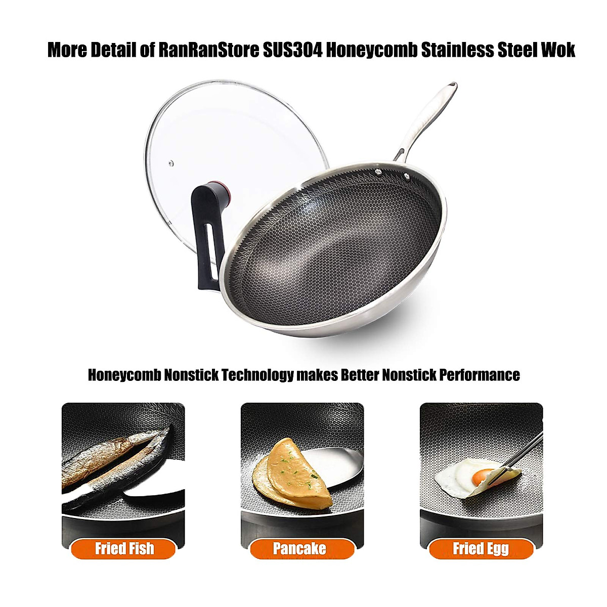 Cyrder Stainless Steel Frying Pan, honeycomb wok, 9 inch