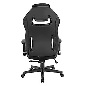OSP Home Furnishings BOA II Ergonomic Adjustable High Back Gaming Chair with Thick Padded Coil Spring Seat, Built-in Lumbar Support and Headrest, Black Bonded Leather with Grey Accents