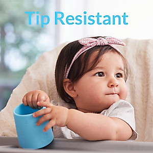 PopYum Silicone Training Cup 2-Pack for Baby and Toddler, handles, BPA Free, self feeding training, tumbler (sky blue and PopYum orange)