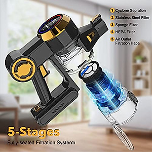 Nicebay Cordless Vacuum Cleaner, 25kPa Suction Brushless Motor Cordless Stick Vacuum,Digital Touchscreen&Smart Induction Auto-Adjustment, 4 in 1 Lightweight Vacuum for Hardwood Floor Hair