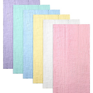 6 Pack Muslin Burp Clothes Double Layered Burping Cloths 20 x 10 Inch Infant Burp Clothes Soft Absorbent Cotton Burping Cloths Set Spit Up Rags Washcloths for Girls Boys (Bright Pattern)