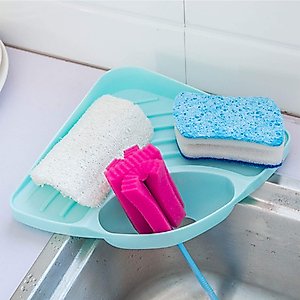 Baihuigo Sink Caddy Corner Holder:Corner kitchen Sink Caddy Organizer Sponge Dish Brush Holder Great for Sponges, Soap, Scrubbers, Cleaning Brush sink organizer. (Blue)