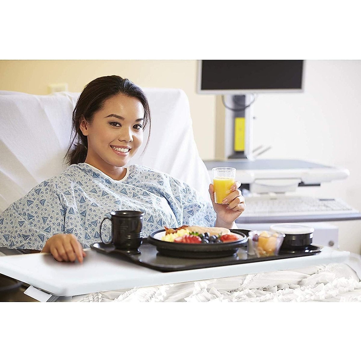 Vaunn FSA/HSA Eligible, Medical Adjustable Overbed Bedside Table with Wheels (Hospital and Home Use), New Tabletop, Light Gray