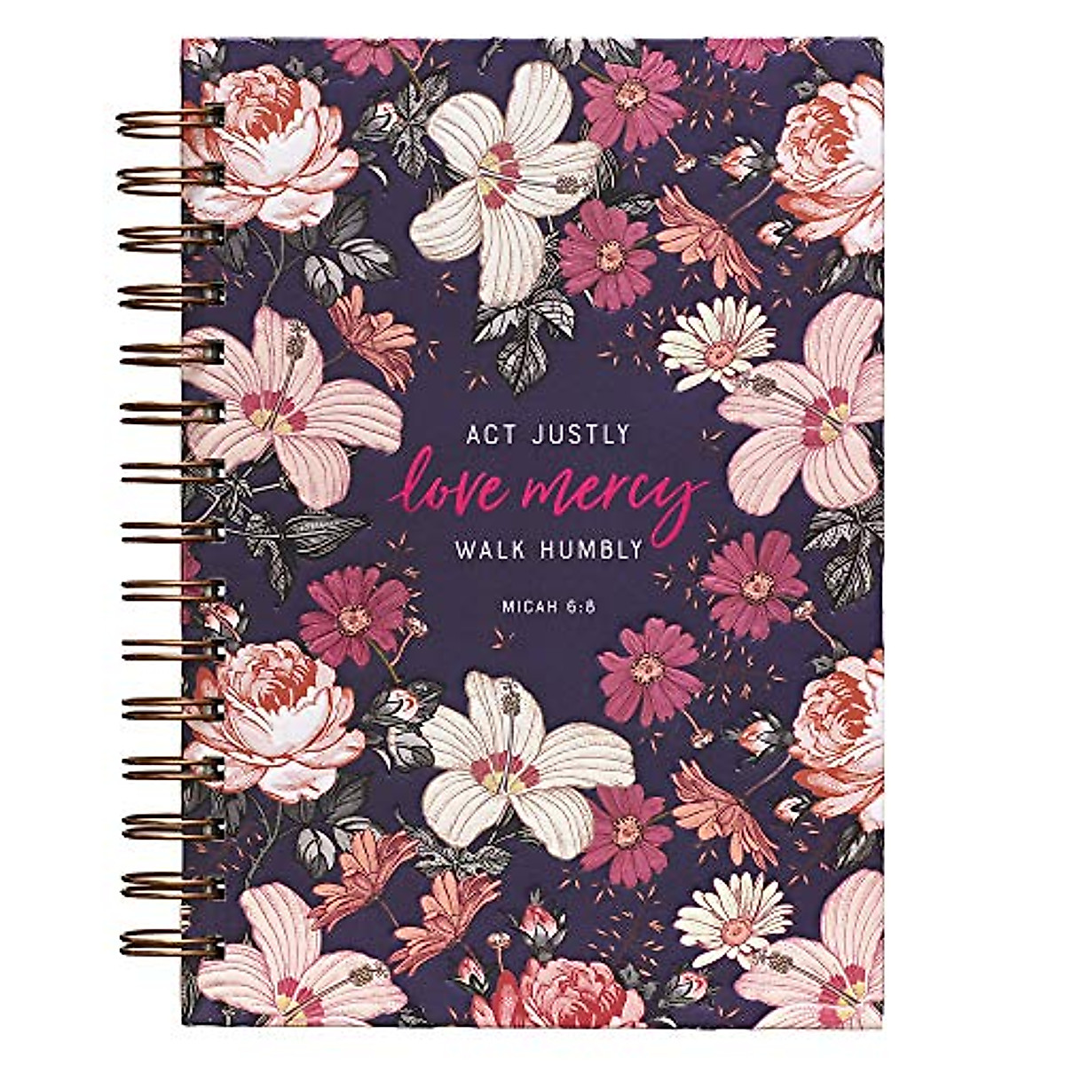 Christian Art Gifts Journal w/Scripture Love Mercy Walk Humbly Micah 6:8 Bible Verse Navy Floral 192 Ruled Pages, Large Hardcover Notebook, Wire Bound