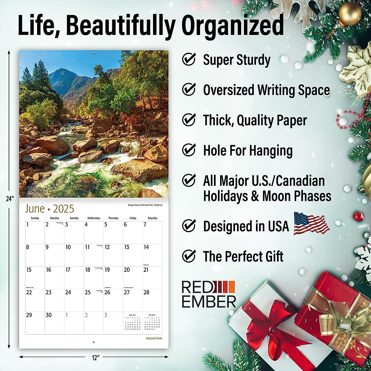 RED EMBER Untamed & Beautiful National Parks 2023 Hangable Monthly Wall Calendar | 12" x 24" Open | Thick & Sturdy Paper | Giftable | Wander Through Nature's Beauty