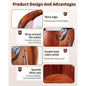 Large Yarn Bowl Holder, 8.7''Knitting Bowl with 9pcs Crochet Hooks, Wooden Yarn Holder Dispenser Yarn Storage Bowls for Crocheters Knitters Craft (Brown 8.7inch)