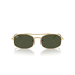 Ray-Ban RB3719 Oval Sunglasses, Gold/Green, 54 mm