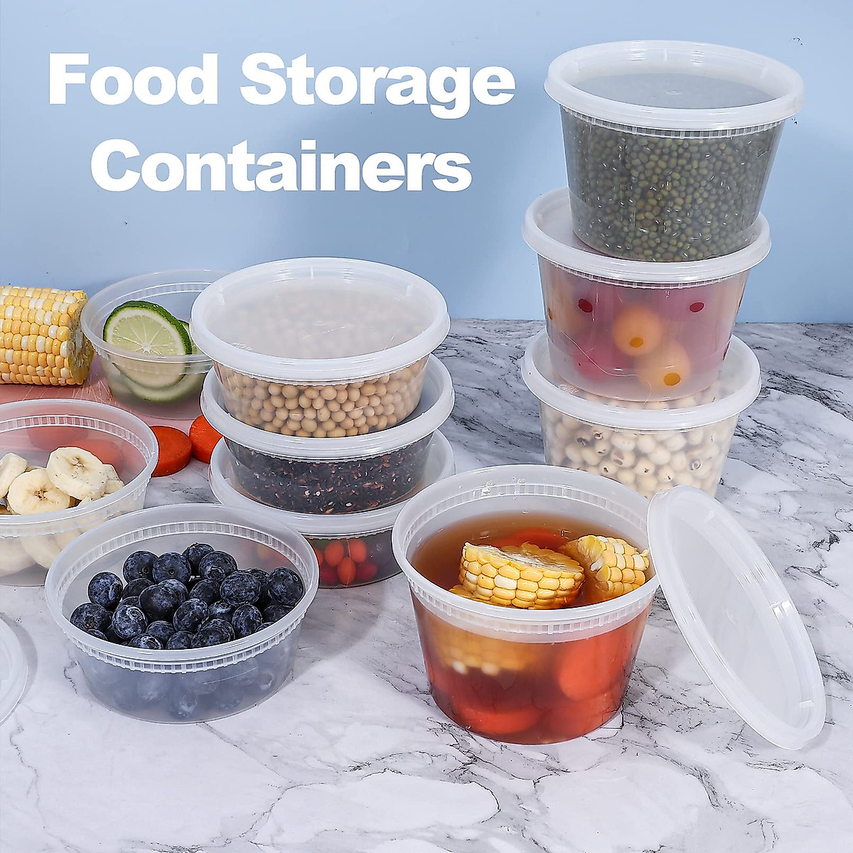 RAIHOMKIT 48 Pack Food Storage Containers with Lids,8 oz Deli Containers,8oz Plastic Containers,Deli Food Storage Containers with Airtight Lids,Meal Prep Containers,BPA Free,Microwave/Freezer Safe