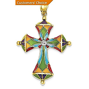 IceCarats 14K Yellow Gold Multi-color Holy Cross Necklace Religious Pendant Jesus Christ Charm Only