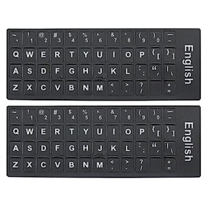 English Letters Non-Transparent Keyboard Sticker with White Lettering on Black Background for Universal Computer, Laptop, Desktop, Notebook Keyboard [2PCS]