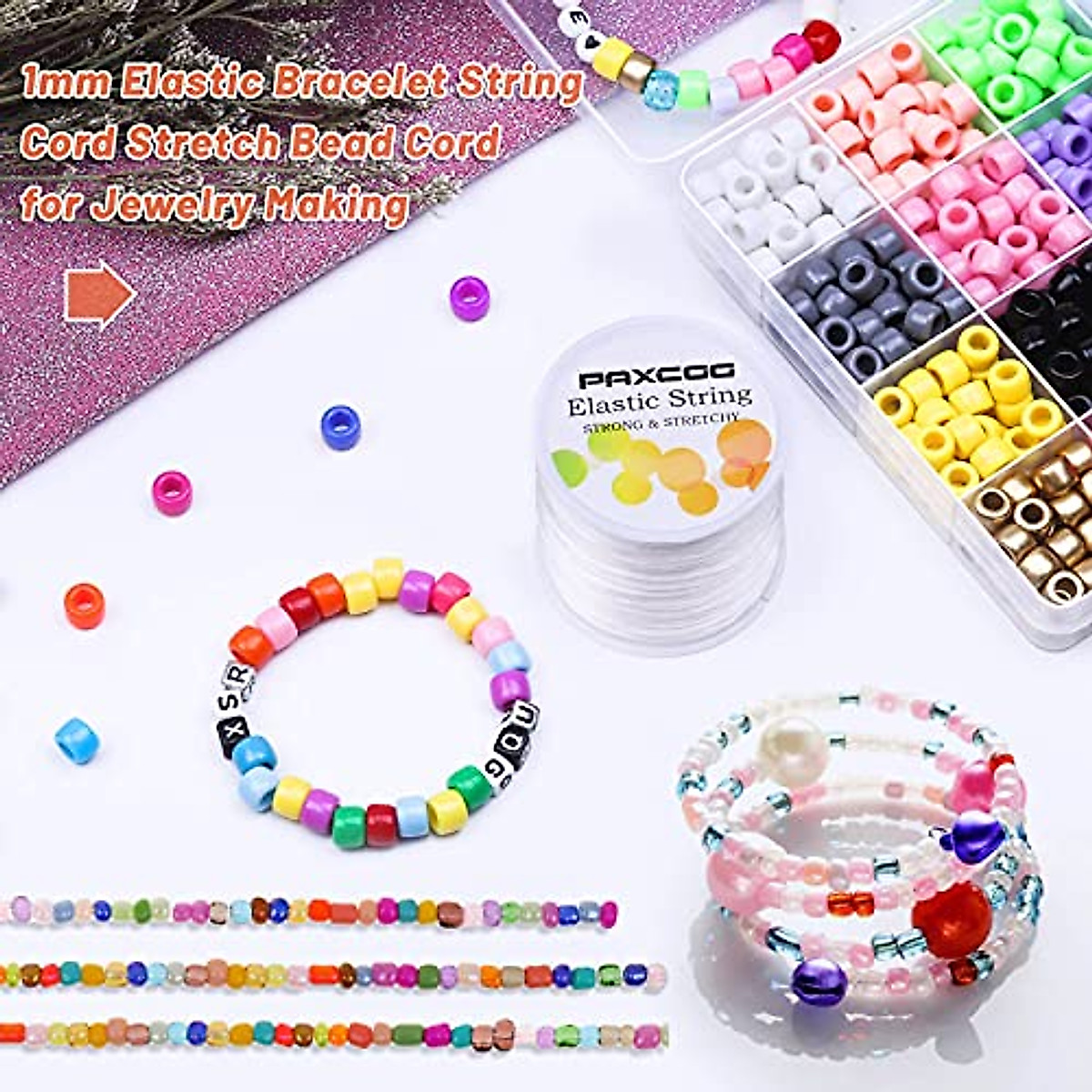 Paxcoo 1mm Elastic Bracelet String Cord Stretch Bead Cord for Jewelry Making and Bracelet Making