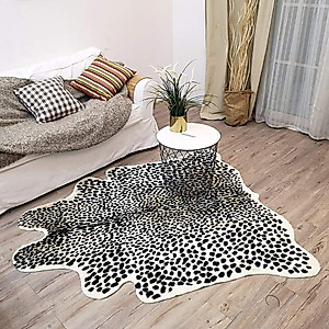 Leopard Area Rug Animals Printed Hide Mats Faux Fur Cowhide Skin Carpet for Home Office, Livingroom, Bedroom, 5.2ft x 6.5ft (160 x 200cm)