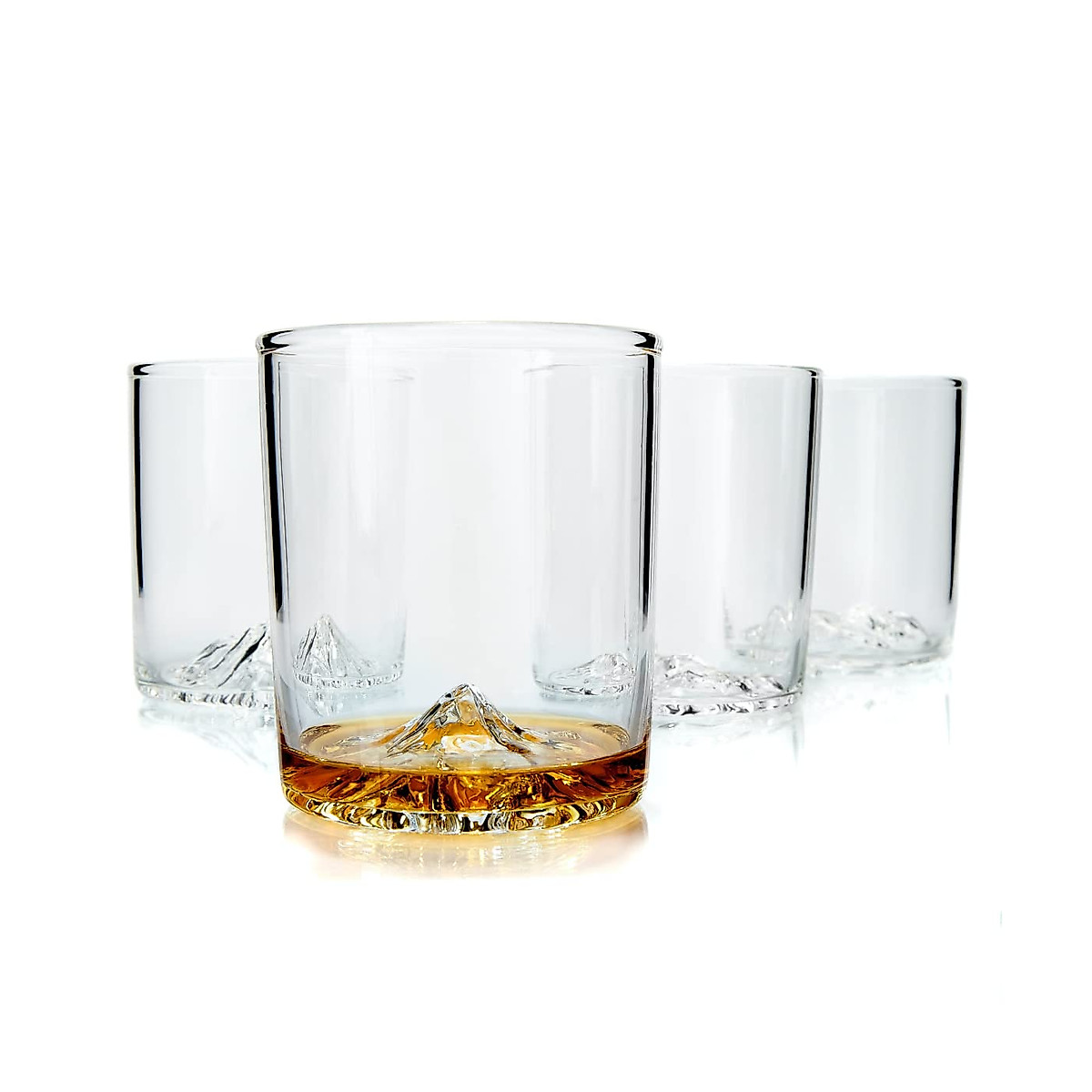 Huckberry Whiskey Peaks Iconic Mountain Bar Glasses, 11.5 oz Capacity, Lead-Free Crystal, Pacific Northwest, Set of 4