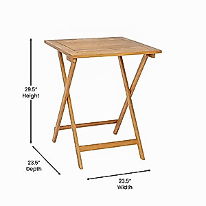 Merrick Lane Stora 24 Inch Square Solid Acacia Wood Portable Folding Patio Bistro Table for Indoor/Outdoor Use in Natural Finish