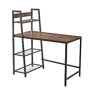 Aibiju Computer Desk with Shelf, 44 inch Home Office Writing Desk with Bookshelf, Industrial Desk with Metal Frame, Kitchen Storage Shelf Table, Office Workstation, Retro Brown YD-TMJ101H