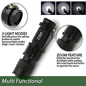 EcoGear FX Small Pocket LED Tactical Flashlights E300 - EDC Everyday Carry LED Flashlight with 3 Light Modes, Adjustable Zoom and Attached Belt Clip - Great Flashlight Gifts for Men (3 Pack)