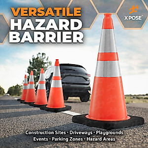Xpose Safety 28 Inch Orange Traffic Cones Heavy Duty 10lb with 6" & 4" Collars, 24 Pack - Multipurpose PVC Plastic Safety Cone for Parking, Soccer, Caution, Kids and Construction