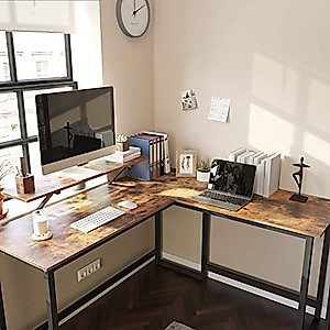 VASAGLE L-Shaped Computer Desk, Industrial Workstation for Home Office Study Writing and Gaming, Space-Saving, Easy Assembly, 55.1”D x 51.2”W, Rustic Brown