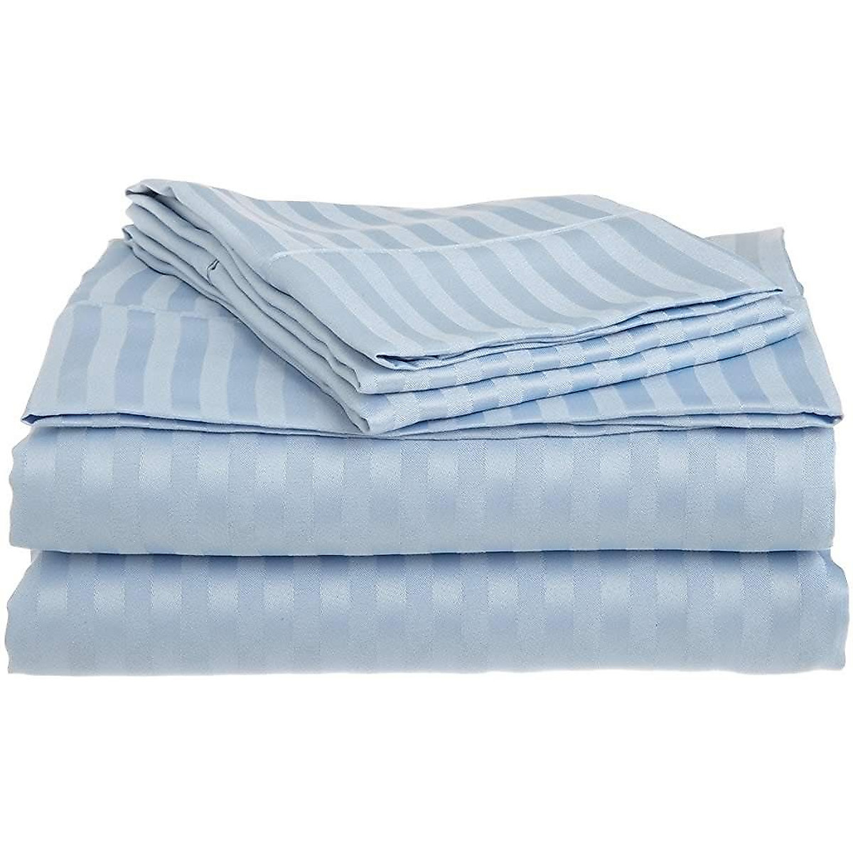 Twin XL Size Sheet Set - 4 Piece Set - 100% Egyptian Cotton, 400 Thread Count Long-Staple, Best-Bedding Sheets, Fitted Sheet fits Upto 15” deep Pocket Mattress - Easy Fit - Light Blue Stripe