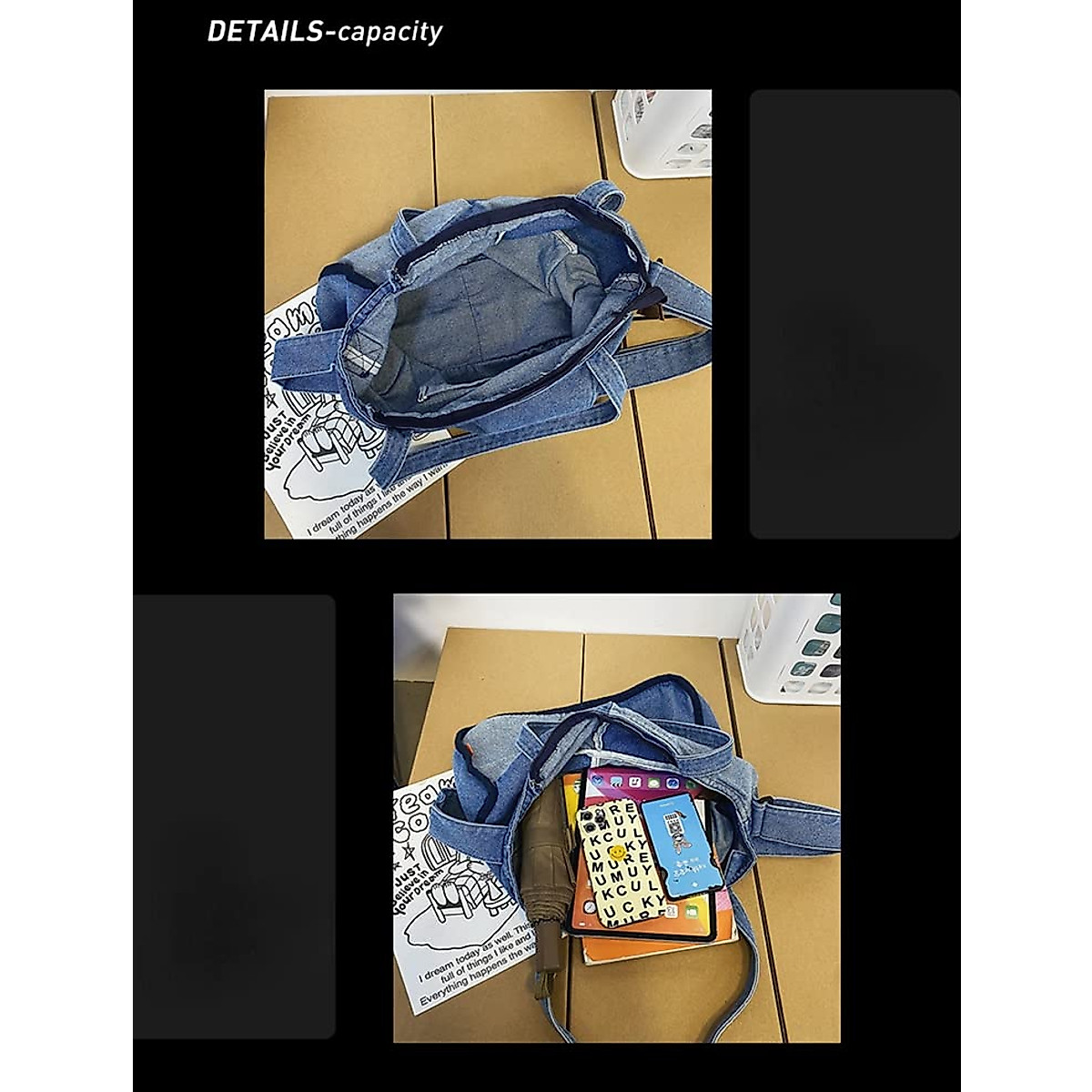 Light Weight Soft Denim Tote Shopper Shoulder Handbag Hobo Tote Bag for Women Crossbody Bag Large Capacity Purse (Dark Green)