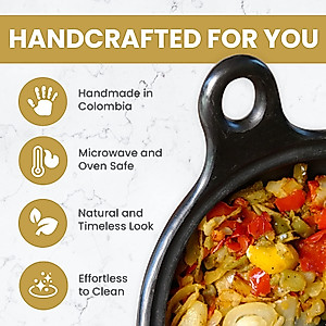 Toque Blanche Authentic Chamba Saute Pan – Gift for Men & Women – Handmade Black Clay Cooking & Serving Pan with Handle – Deep Pan with Lid - Stovetop & Oven Safe Deep Skillet, 8 Inches
