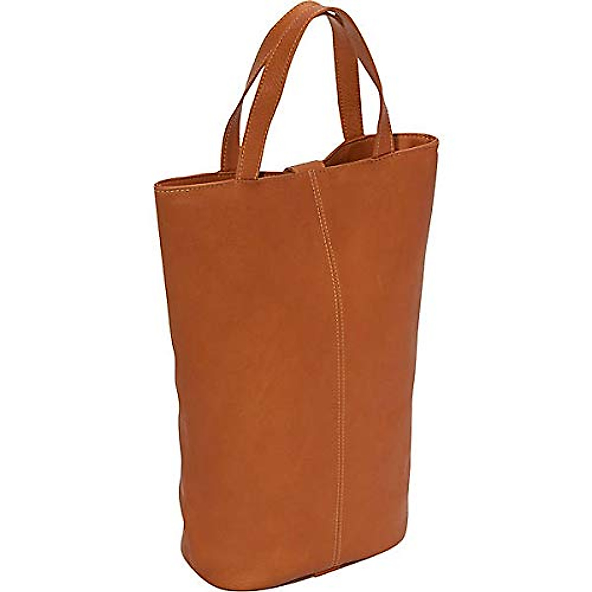 Piel Leather Doulbe Wine Tote, Saddle, One Size