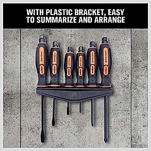 HORUSDY 6-Pieces Magnetic Screwdriver Set, 3 Phillips and 3 Flat Head Tips Screwdriver for Fastening, Chiselling and Loosening Seized Screws (New Screwdriver Set)