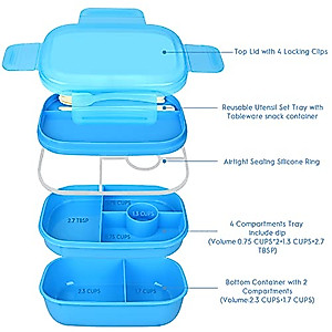 LEITAO 29 Packs Bento Box Kids Adult Lunch Box Container, 1900ML 3 Layer Stackable Lunch Box for Adults/Kids, Multiple Compartments Bento Box With Built-in Utensil Set, DIY Accessories, Bags (Black)