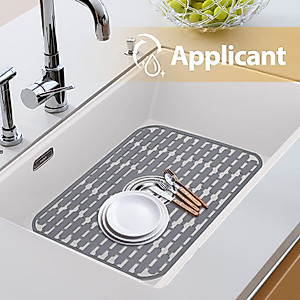 JUSTOGO Sink Mat, Silicone Sink Protectors for Kitchen Sink Grid Accessory 18'' x 12.8'', Kitchen Sink Mats for Bottom of Kitchen Farmhouse Stainless Steel Porcelain Sink, Center Drain（1 PCS)）