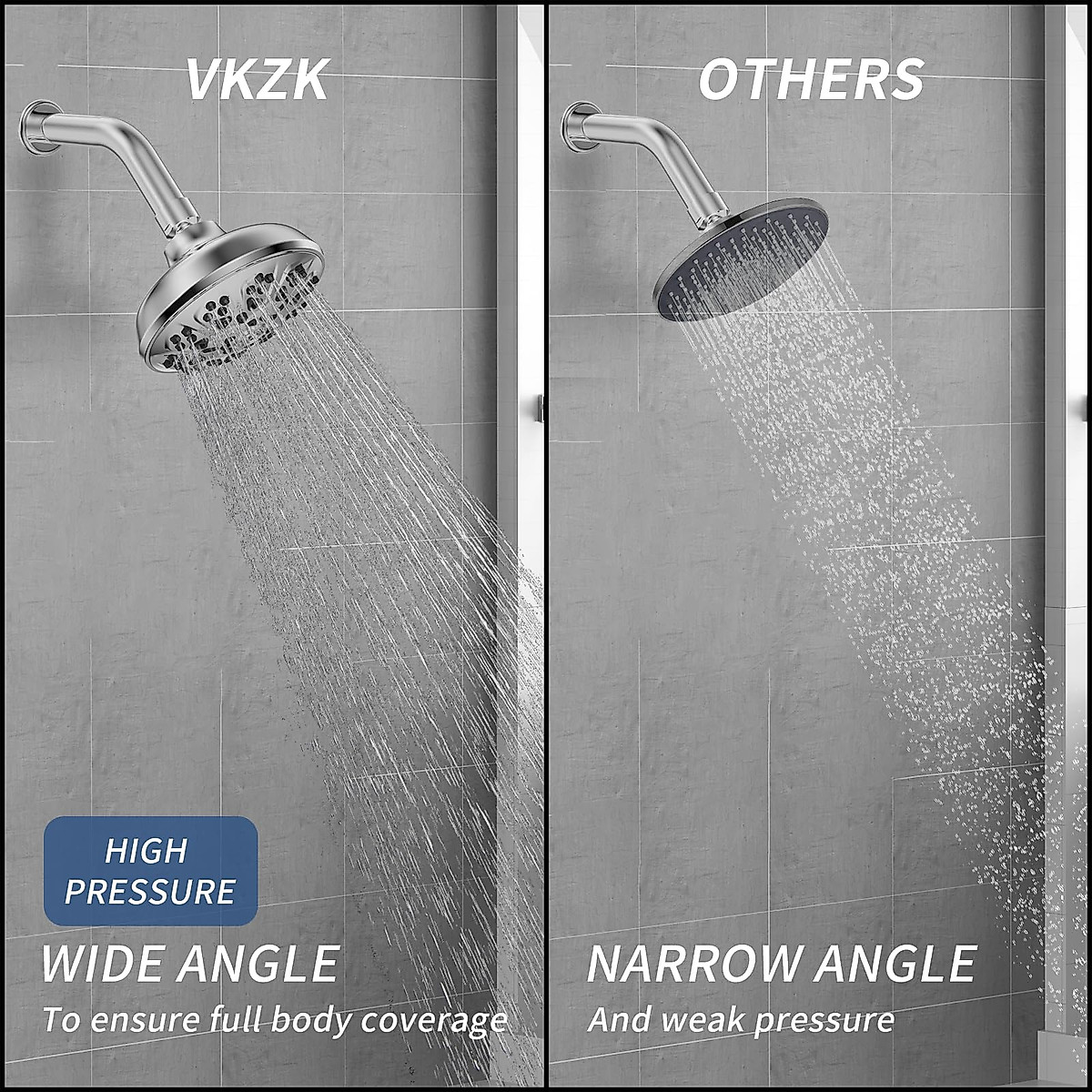 VKZK 10-Mode High Pressure Shower Head Fixed Showerhead, Anti-Clogging Silicone Nozzles-Premium Quality Luxury Design(Luxury Polished Chrome) - 1-Min Install Easy Clean Adjustable Angles