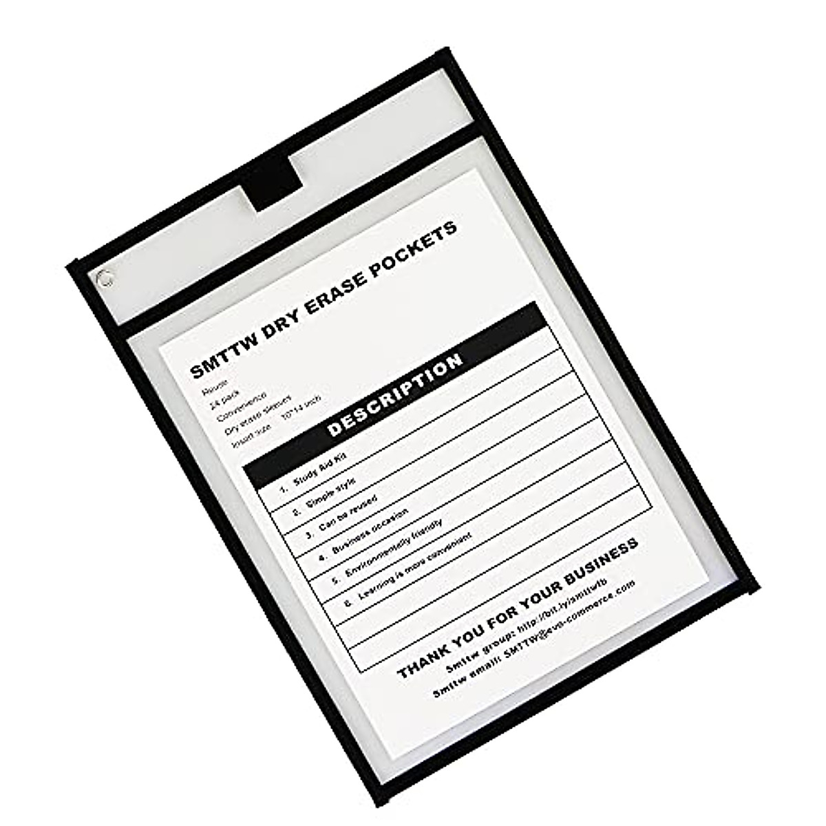SMTTW Dry Erase Pockets Sleeves Black Reusable Clear Plastic Sleeves 24 Pack Dry Erase Sleeves 10" x 14"Heavy Duty Dry Erase Sleeves Protectors Oversized Board Worksheet Protector