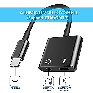 USB C to 3.5mm Headphone and Charger Adapter, 2-in-1 USB C to Audio Mic Jack with PD 60W Fast Charging for Stereo, Earphones, for Samsung Galaxy S21 Ultra S20 FE Note 20 Plus, Pixel 3/4 XL
